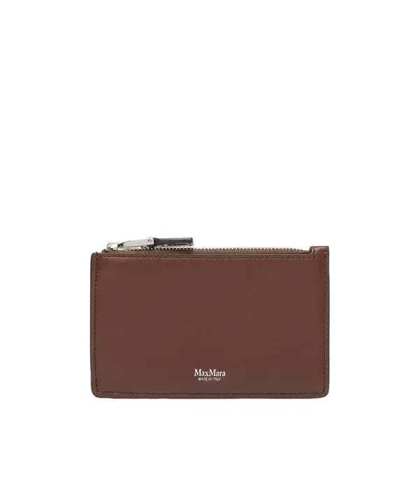 Max Mara Logo Printed Zip-up Cardholder - Cocoa