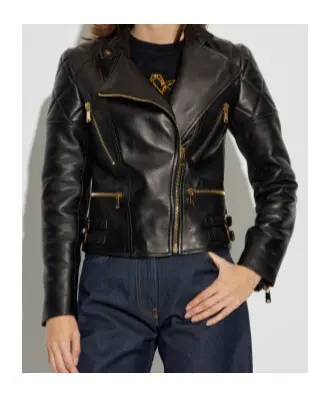 Versace Quilted Leather Jacket With Zip Closure
