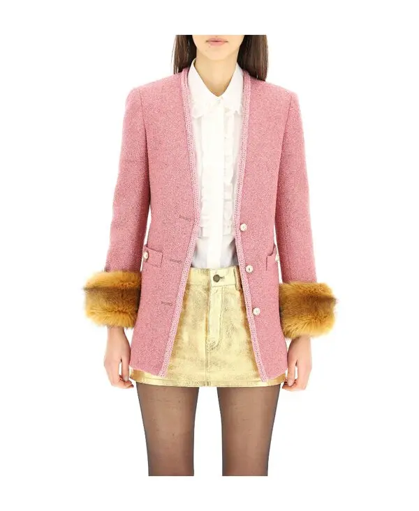 Saint Laurent Fitted Jacket With Faux Fur Detail