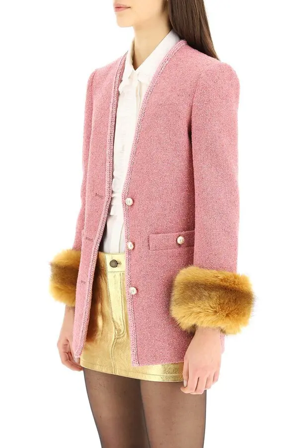 Saint Laurent Fitted Jacket With Faux Fur Detail
