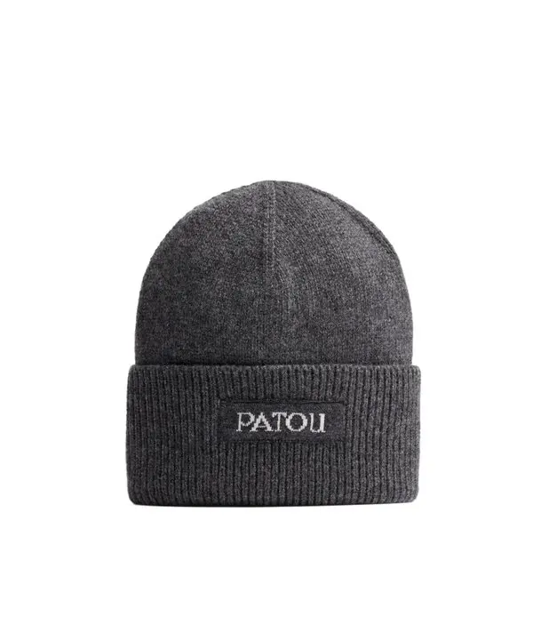 PATOU Logo Label Knit Beanie - Black