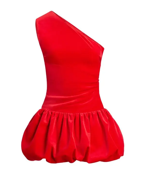 PATOU Mini One-shoulder Velvet Dress With Bloomer Skirt - Red