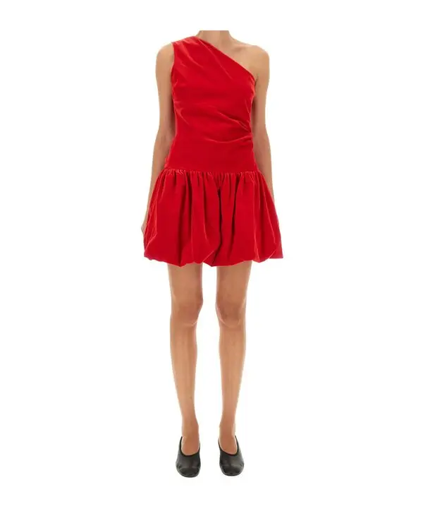 PATOU Mini One-shoulder Velvet Dress With Bloomer Skirt - Red