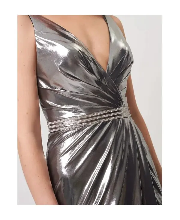 FOREVER UNIQUE Silver Metallic Embellished Wrap Maxi Dress