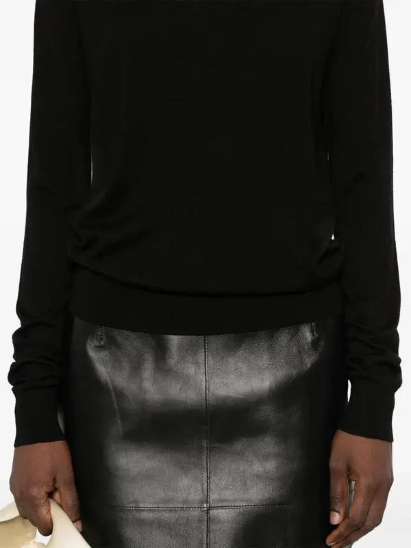 TOTEME Crew Neck Long Sleeve Ribbed Top - Black