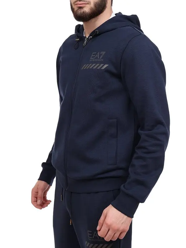 EA7 Logo Hooded Zip-up Jacket