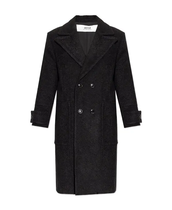 Ami Double-breasted Virgin Wool Overcoat - Black