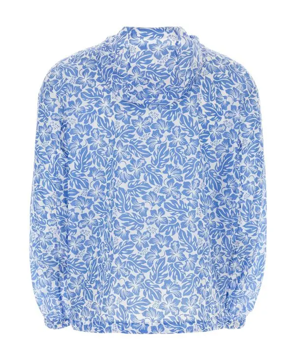 Prada Floral-printed Hooded Zip-up Jacket - Light Blue