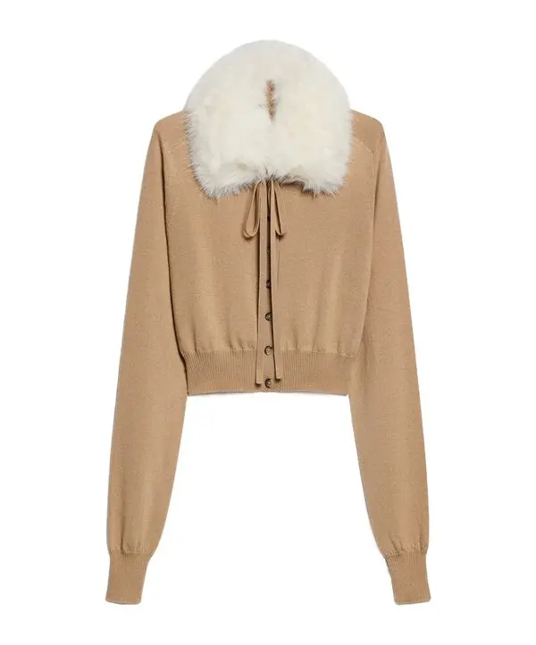 Sportmax Buttoned Long-sleeved Cardigan With Detachable Fur Collar - Camel