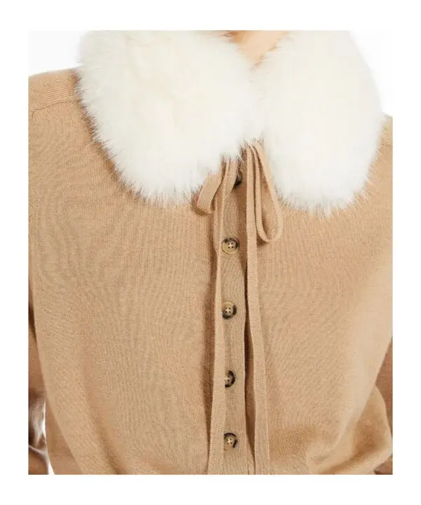 Sportmax Buttoned Long-sleeved Cardigan With Detachable Fur Collar