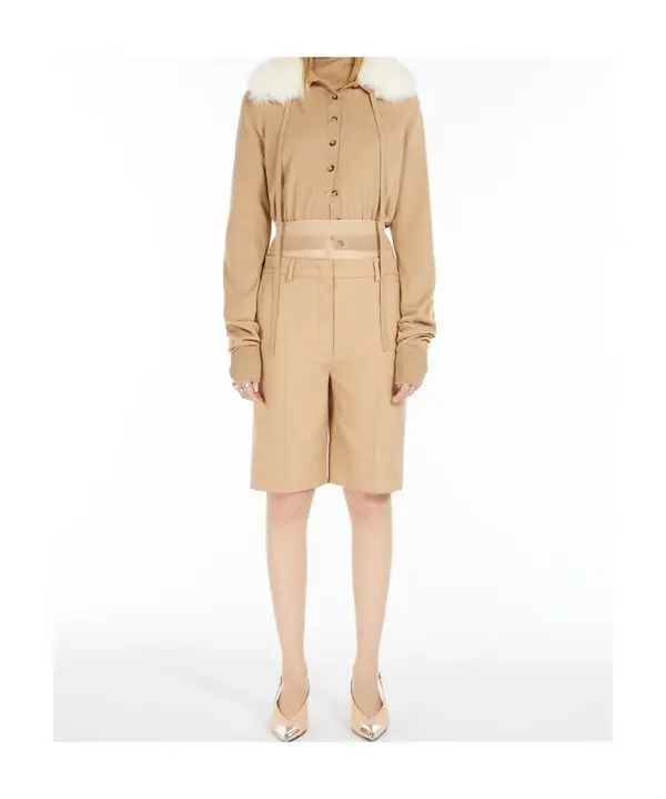 Sportmax Buttoned Long-sleeved Cardigan With Detachable Fur Collar