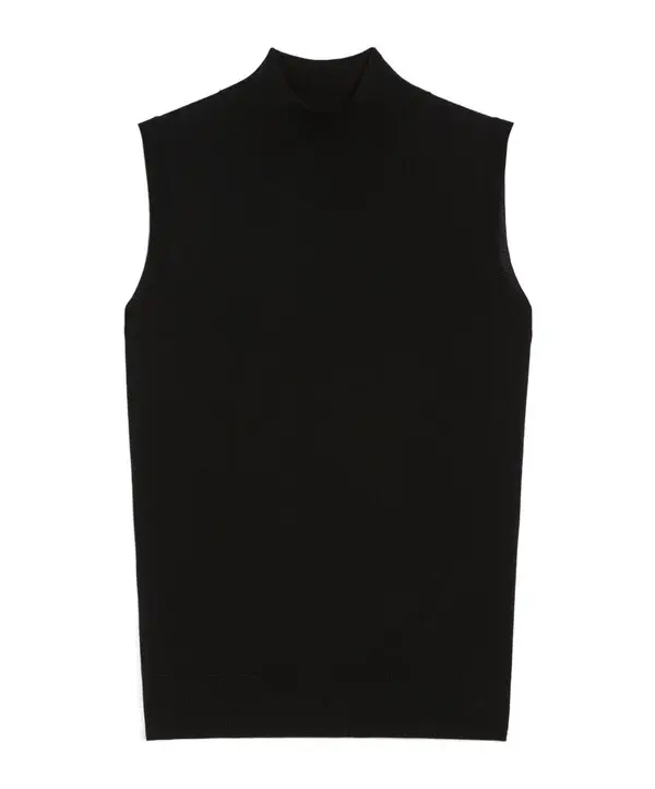Max Mara Sleeveless High Neck Ribbed Wool Yarn Gilet - Black