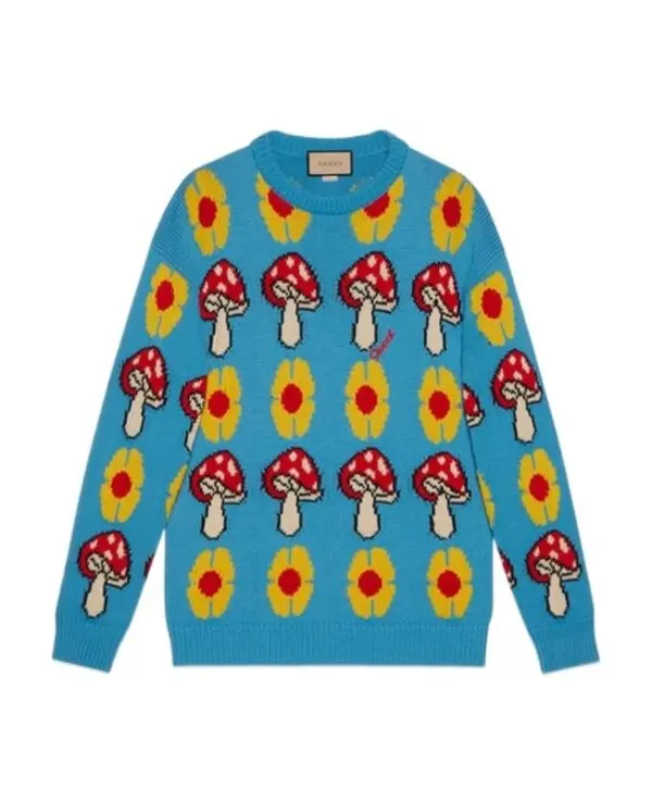 Gucci Jacquard Mushroom And Floral Crew Neck Jumper
