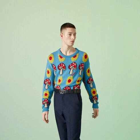 Gucci Jacquard Mushroom And Floral Crew Neck Jumper
