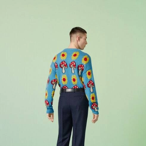 Gucci Jacquard Mushroom And Floral Crew Neck Jumper