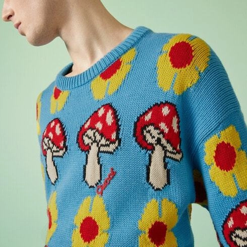 Gucci Jacquard Mushroom And Floral Crew Neck Jumper