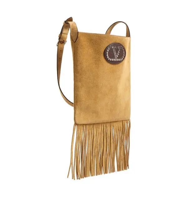 Valentino Garavani Suede Shoulder Bag With Fringe Detail