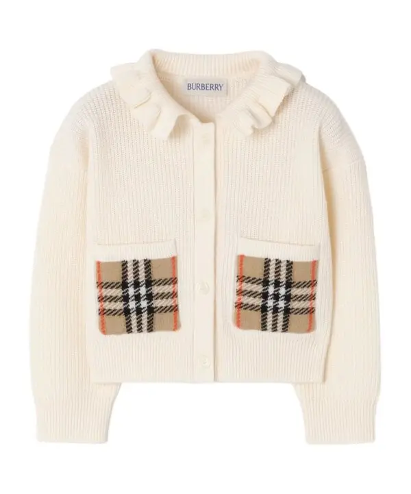 Burberry Check Pocket Cotton Wool Cardigan - Ivory White