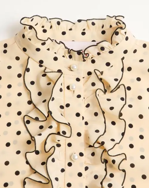 Valentino Garavani Printed Ruffled-trim Shirt - Birch/black