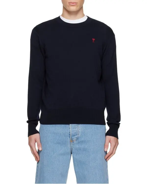 Ami Crewneck Sweater With Embroidered Heart - Black