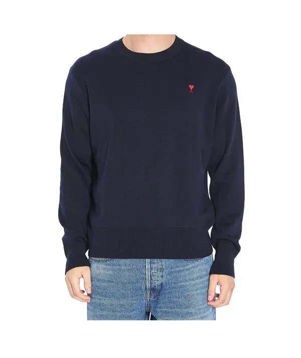AMI Paris Crewneck Sweater With Embroidered Heart - Black
