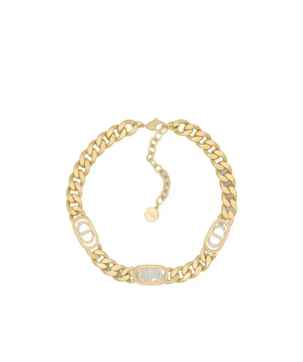 Dior 30 Montaigne Gold Finish Metal Cd Logo Necklace With Crystal Embellishments - Yellow