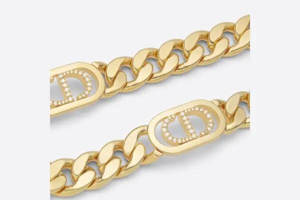 Dior 30 Montaigne Gold Finish Metal Cd Logo Necklace With Crystal Embellishments