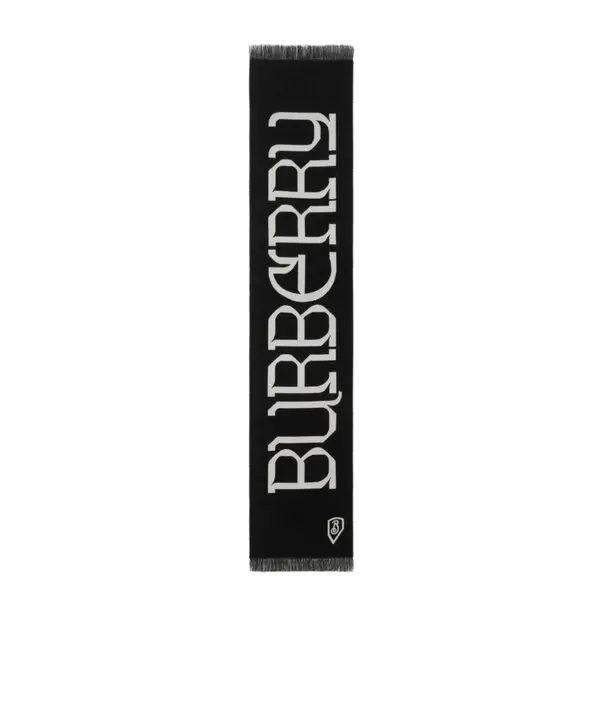 Burberry Logo Jacquard Frayed-edge Scarf - Black