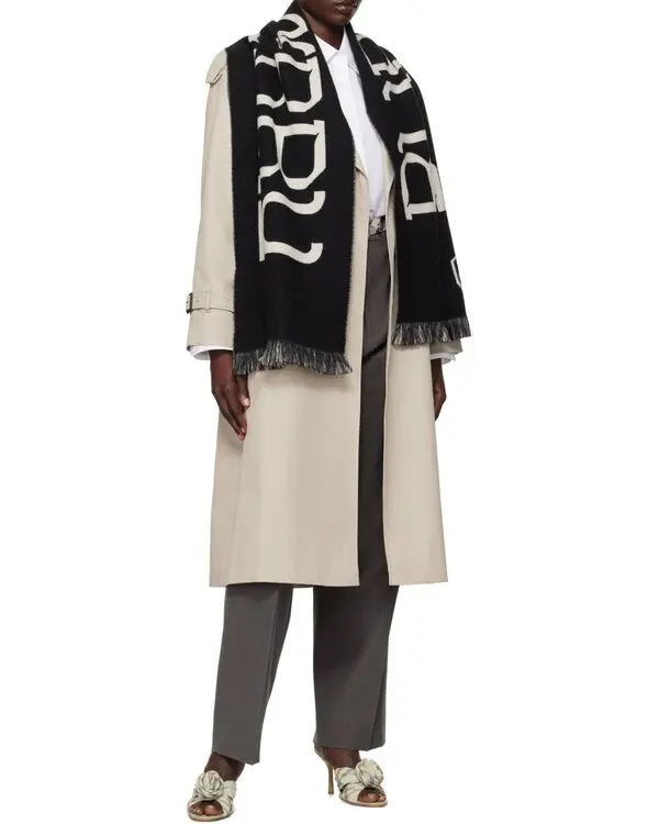 Burberry Logo Jacquard Frayed-edge Scarf - Black