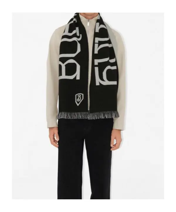 Burberry Logo Jacquard Frayed-edge Scarf - Black