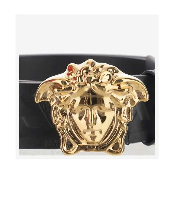 Versace Medusa Plaque Embossed Logo Leather Belt