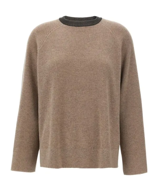 Brunello Cucinelli Crewneck Ribbed Knit Jumper - Taupe