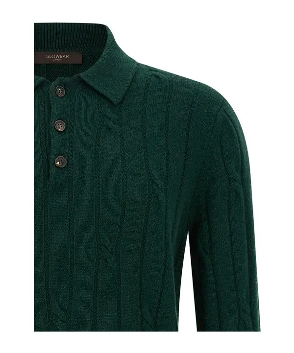ZANONE Cable-knit Long Sleeved Polo Shirt - Green