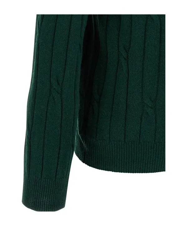 ZANONE Cable-knit Long Sleeved Polo Shirt - Green
