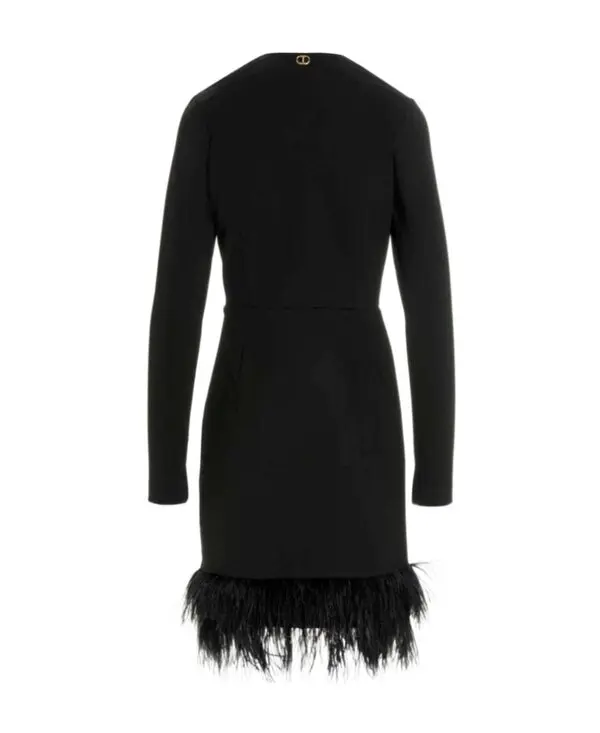 TWINSET Feather Trim V-neck Mini Dress