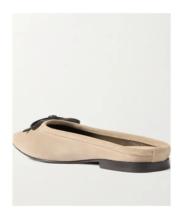 Brunello Cucinelli Bow-trimmed Suede Slippers