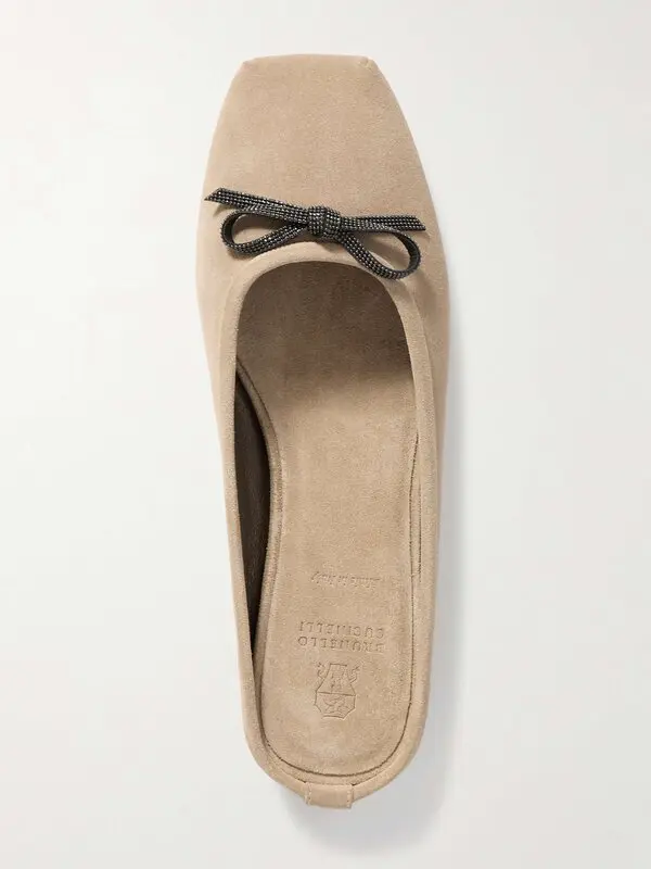 Brunello Cucinelli Bow-trimmed Suede Slippers