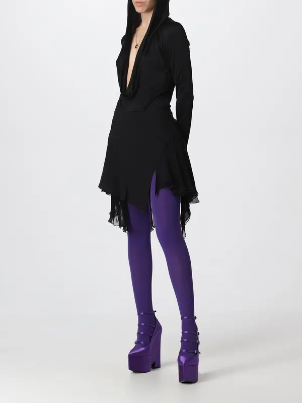 Versace Asymmetrical Hem Mini Skirt With Chiffon Detailing - Black