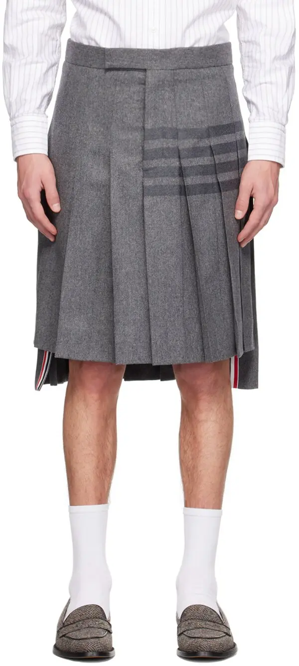 Thom Browne Pleated 4-bar Stripe Knee-length Skirt - Medium Gray