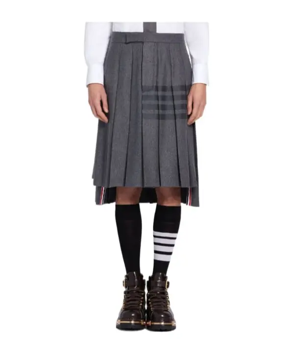 Thom Browne Pleated 4-bar Stripe Knee-length Skirt - Medium Gray