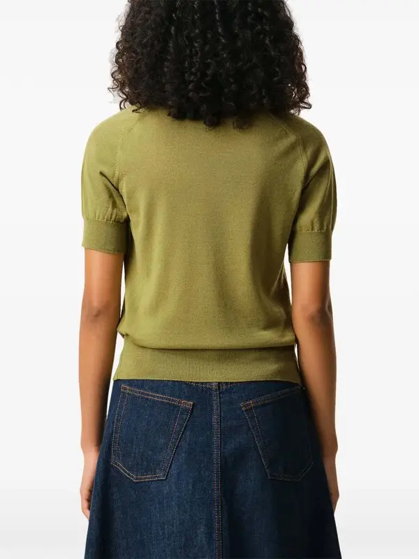 AMI Paris Logo Embroidered Knitted Polo Top - Matcha/black