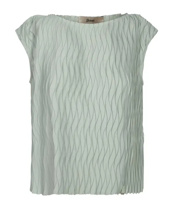 Herno Sleeveless Boat Neck Top With Embossed Wrinkled Effect - Gray