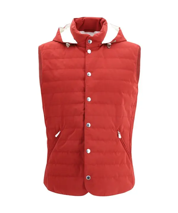 Brunello Cucinelli Quilted Hooded Gilet - Red