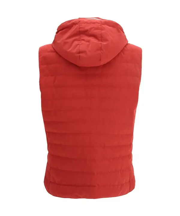 Brunello Cucinelli Quilted Hooded Gilet - Red