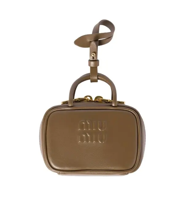 Miu Miu Logo-embossed Leather Keychain Pendant - Tundra Color
