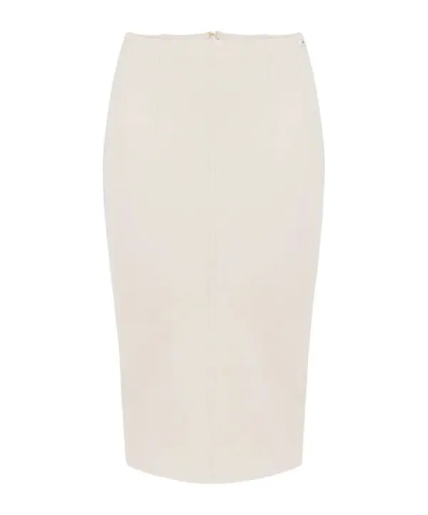 Elisabetta Franchi Ribbed Pencil Midi Skirt With Satin Buttons