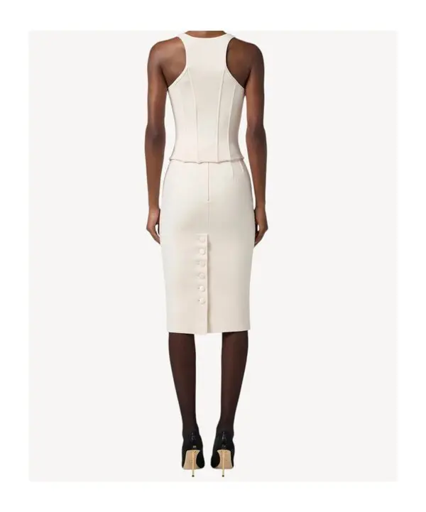 Elisabetta Franchi Ribbed Pencil Midi Skirt With Satin Buttons
