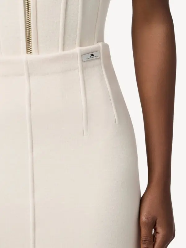Elisabetta Franchi Ribbed Pencil Midi Skirt With Satin Buttons