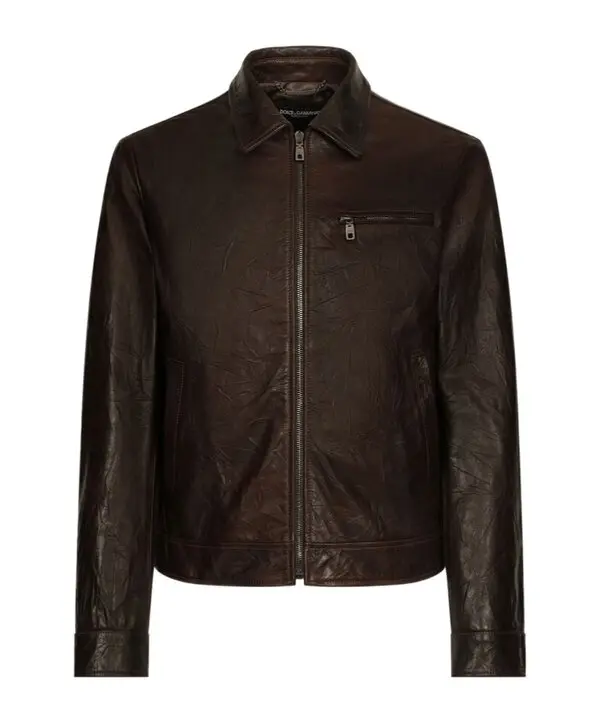 Dolce & Gabbana Crinkled Effect Leather Zip Jacket