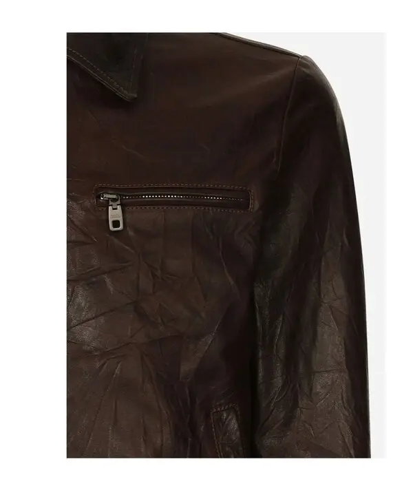 Dolce & Gabbana Crinkled Effect Leather Zip Jacket